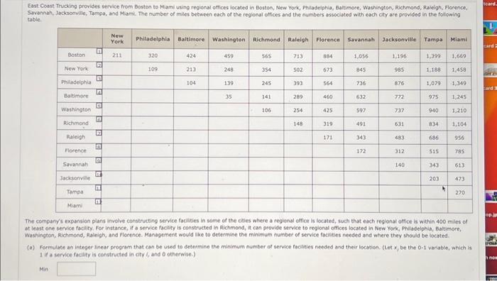 Solved East Cosst Trucking provides service from Boston to | Chegg.com