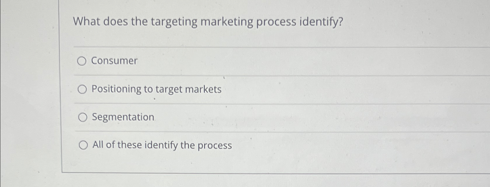 Solved What does the targeting marketing process | Chegg.com