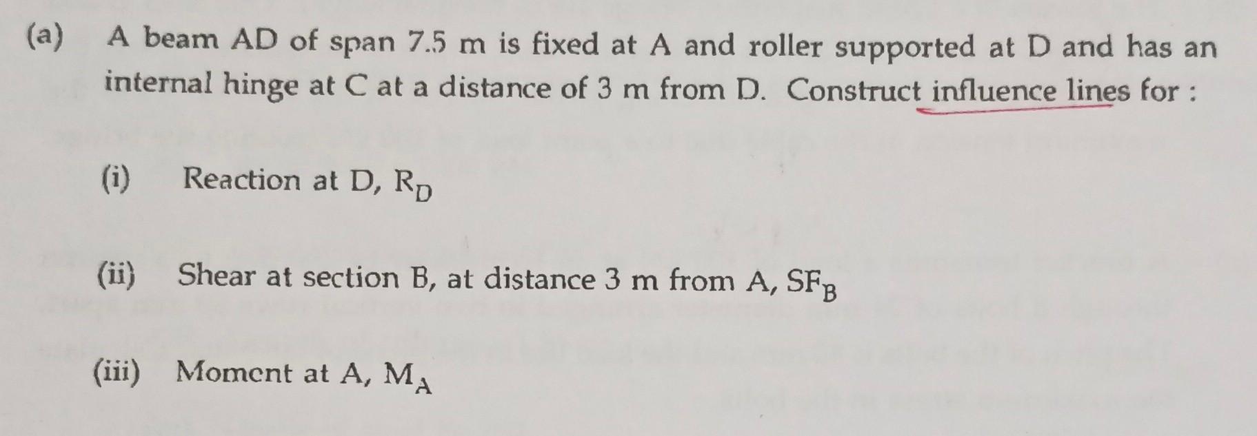 Solved A beam \( A D \) of span \( 7.5 \mathrm{~m} \) is | Chegg.com