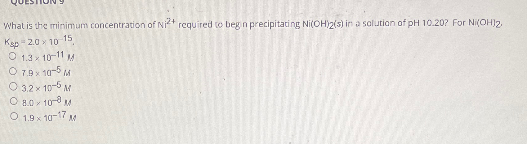Solved What is the minimum concentration of Ni2+ ﻿required | Chegg.com