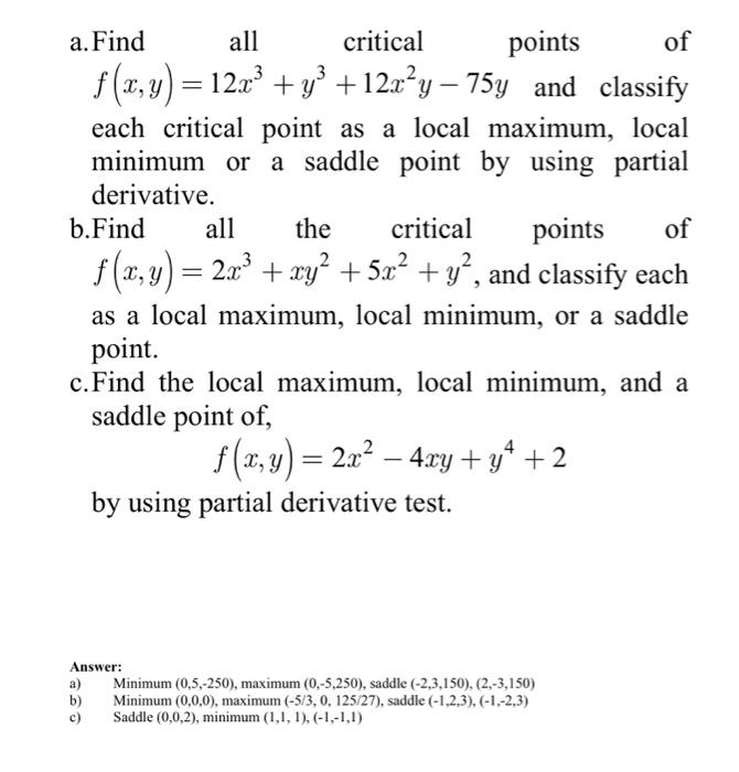 Solved a.Find all critical points of | Chegg.com