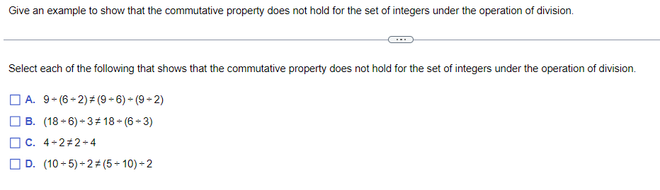 Solved Give an example to show that the commutative property | Chegg.com
