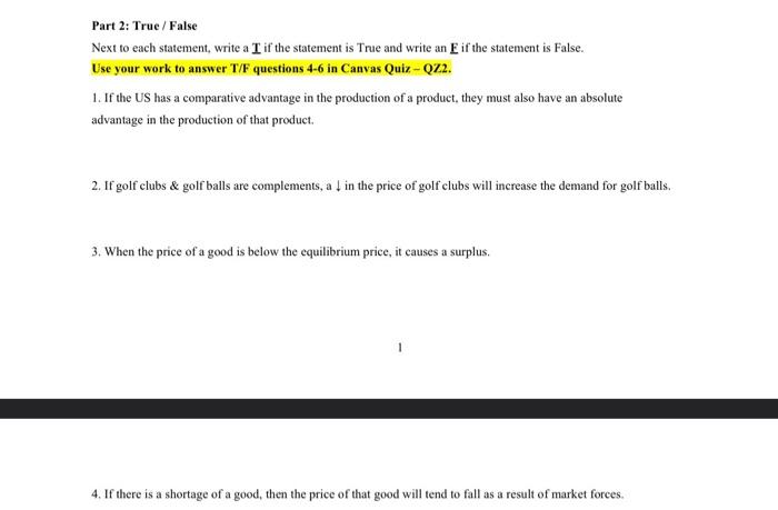 Solved Part 2: True / False Next to each statement, write a | Chegg.com