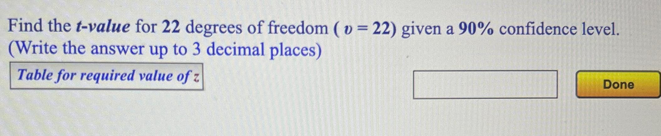 Solved Find the t-value for 22 ﻿degrees of freedom )=(22 | Chegg.com
