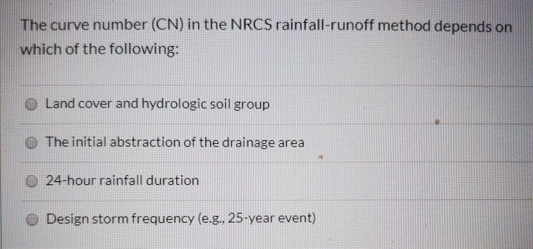 Solved The curve number (CN) in the NRCS rainfall-runoff | Chegg.com