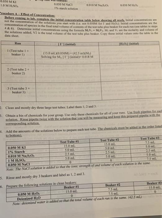 Solved of initial concentration calculation in Handout (Part | Chegg.com