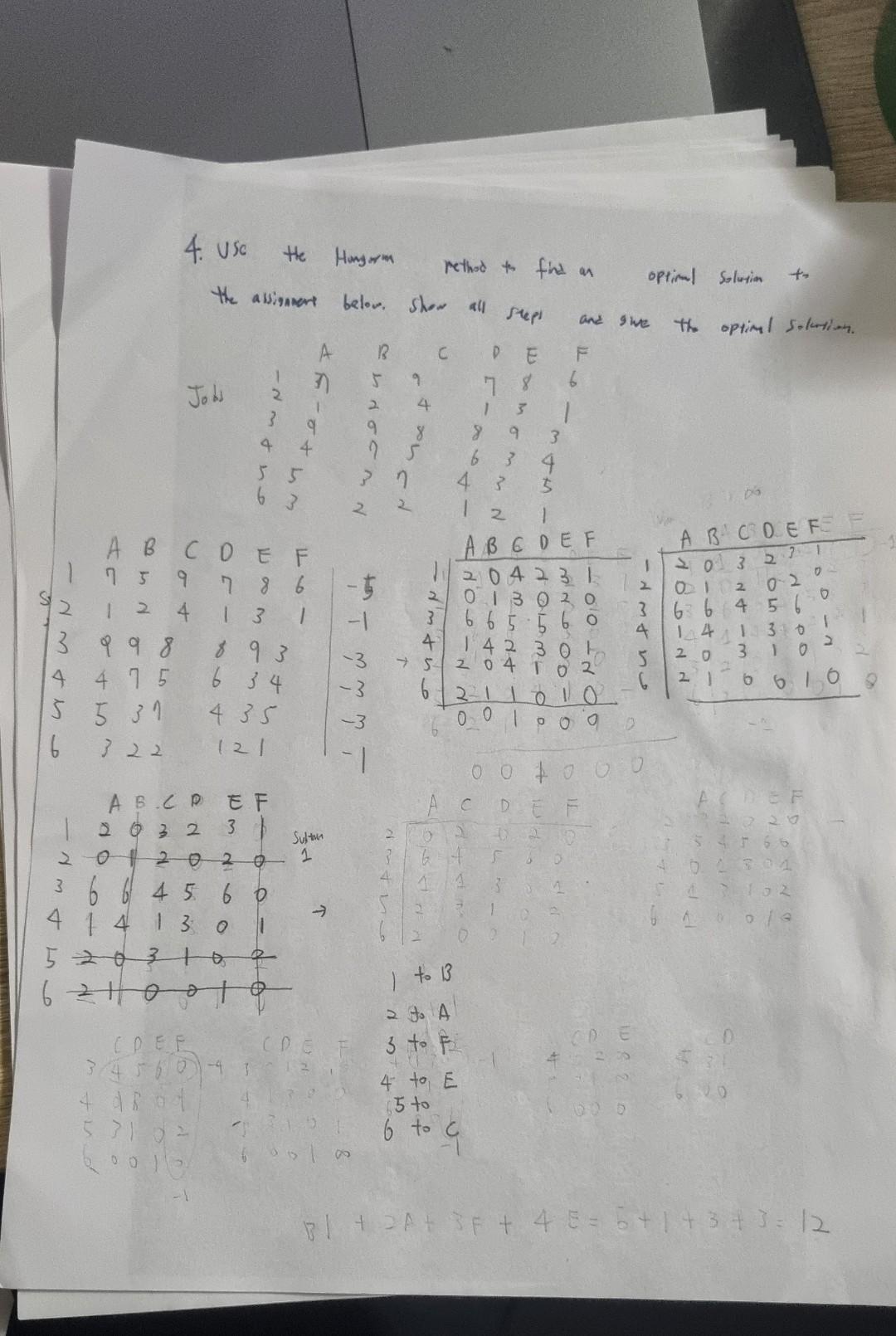Solved 4. Use the Hungarian Method to find an optimal | Chegg.com