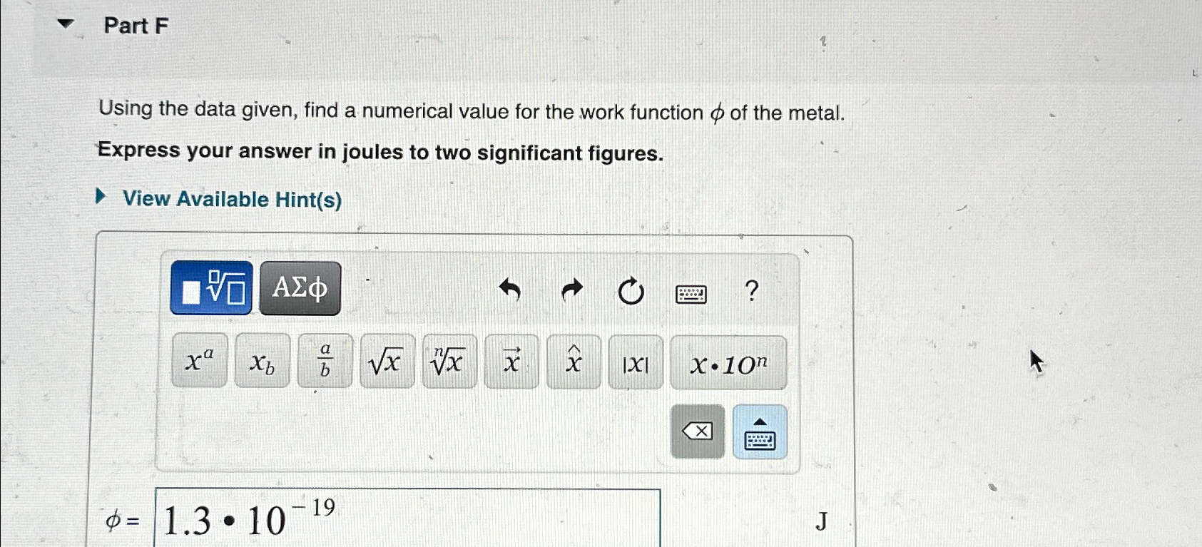 Part FUsing the data given, find a numerical value | Chegg.com