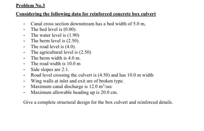 Solved Problem No.3 Considering the following data for | Chegg.com