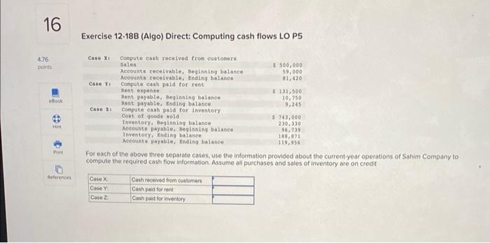 Solved Exercise 12-18B (Algo) Direct: Computing cash flows | Chegg.com
