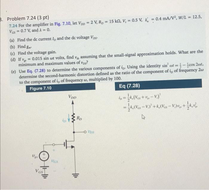 Solved 3. Problem 7.24 (3 pt) 7.24 For the amplifier in Fig. | Chegg.com