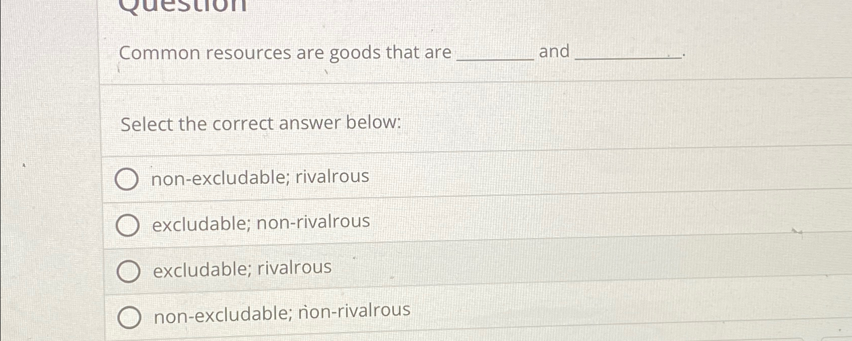 Solved Common resources are goods that are andSelect the | Chegg.com
