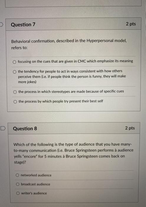 Question 7 2 pts Behavioral confirmation, described | Chegg.com