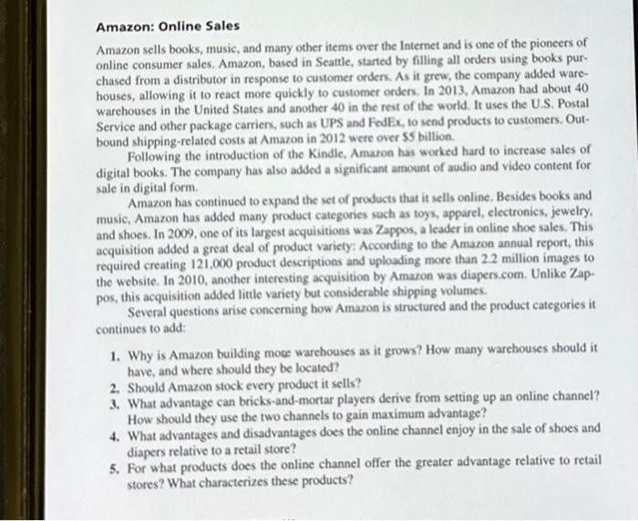Solved Amazon: Online Sales Amazon sells books, music, and | Chegg.com