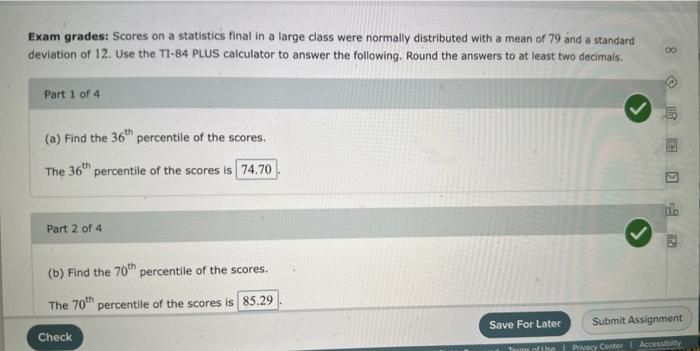 Solved Exam grades: Scores on a statistics final in a large | Chegg.com
