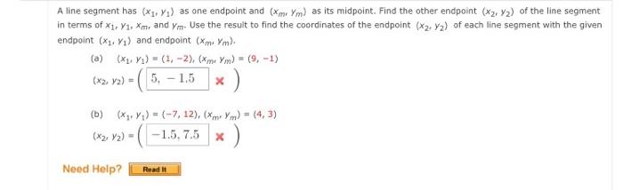 Solved A line segment has (x1,y1) as one endpoint and | Chegg.com