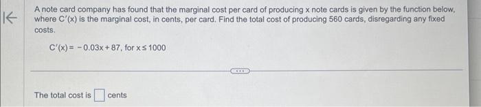 Solved A note card company has found that the marginal cost | Chegg.com
