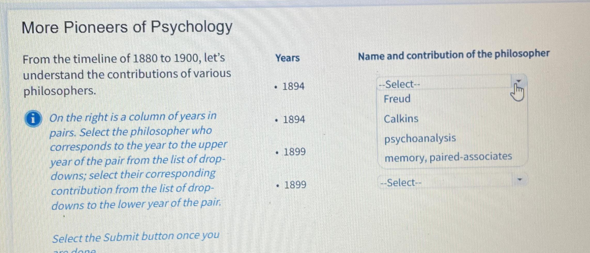 Solved More Pioneers of PsychologyFrom the timeline of 1880 | Chegg.com