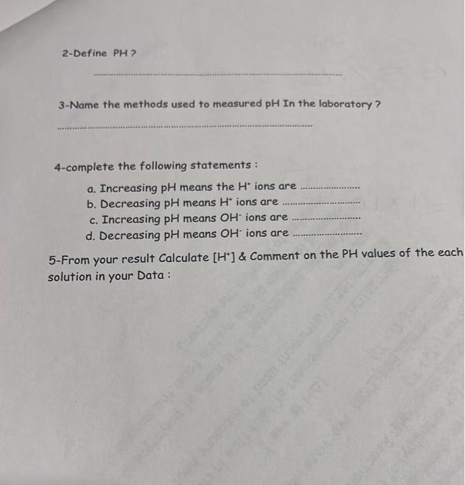 Solved 3-Name the methods used to measured pH In the | Chegg.com