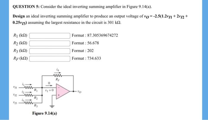 Solved QUESTION 5: Consider the ideal inverting summing | Chegg.com