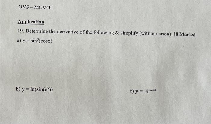 Solved 19. Determine the derivative of the following \& | Chegg.com