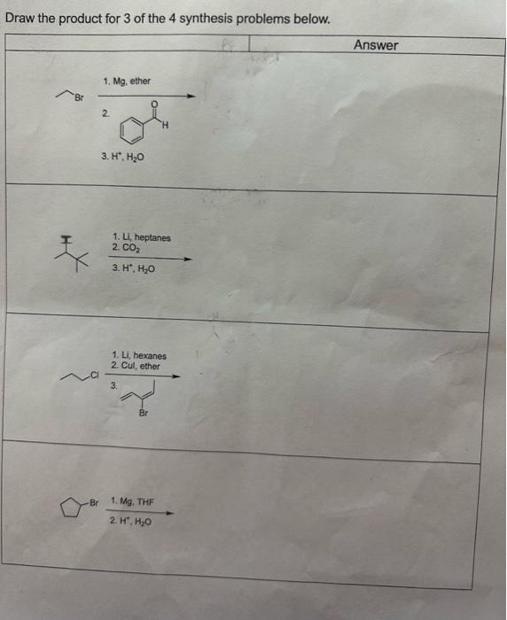 Solved Draw the product for 3 of the 4 synthesis problems | Chegg.com