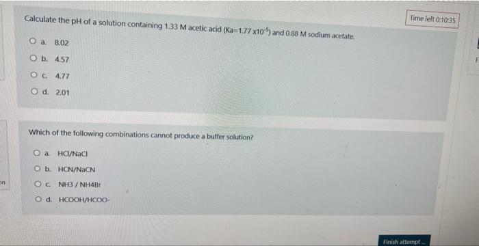 Solved Calculate the pH of a solution containing 1.33M | Chegg.com