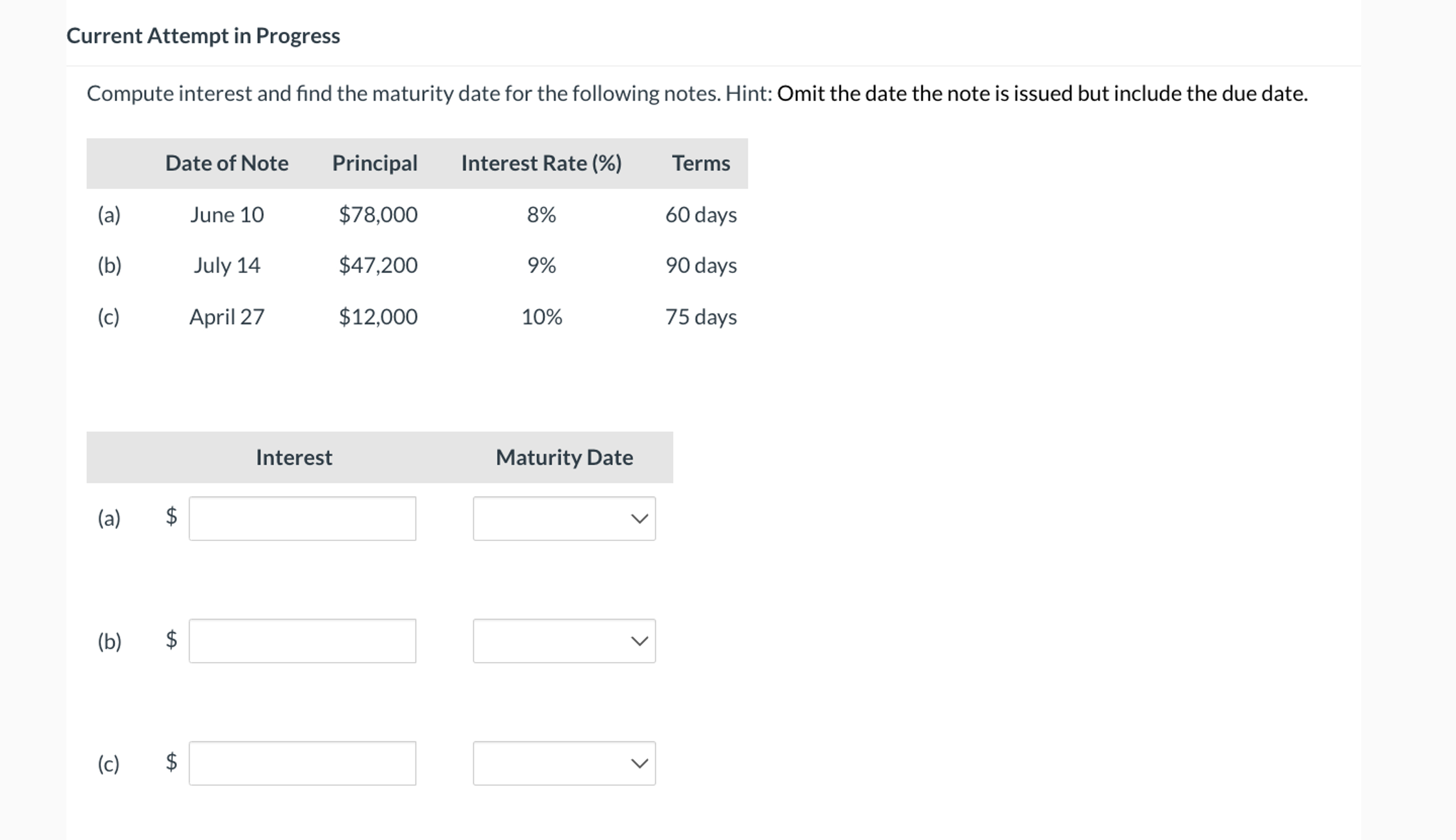 Solved Current Attempt in ProgressCompute interest and find | Chegg.com