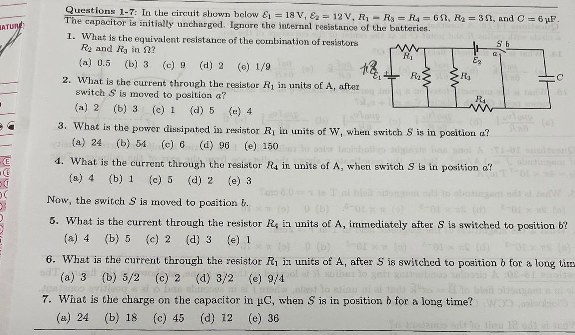 Solved Questions 1-7: In the circuit shown below | Chegg.com