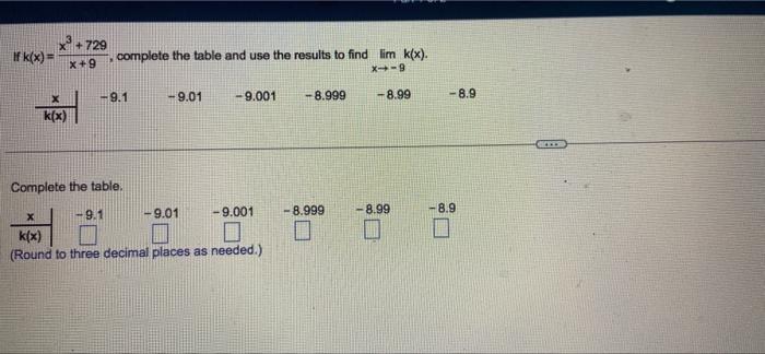 Solved If k(x)=x+9x3+729, complete the table and use the | Chegg.com