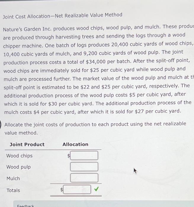 Solved yard.Joint Cost Allocation-Net Realizable Value | Chegg.com