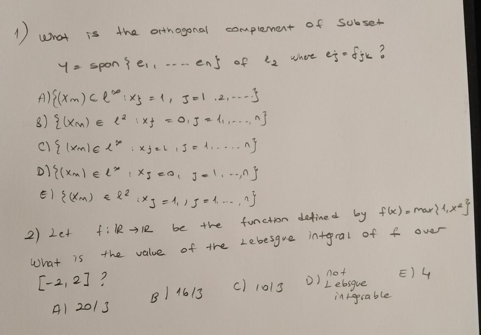 Solved of subset 1) what the orthogonal complement is Y = | Chegg.com