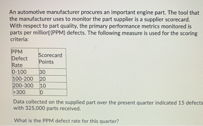 Solved An automotive manufacturer procures an important | Chegg.com