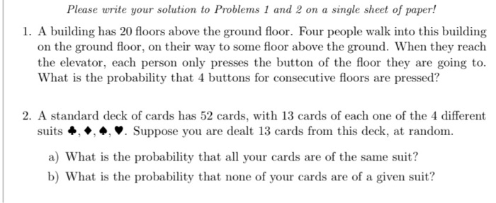 Solved Please Write Your Solution To Problems 1 And 2 On A 