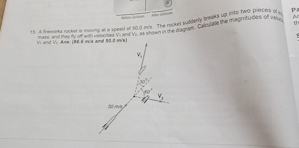 Solved mass, and they fly off with velocities V1 ﻿and V2, | Chegg.com