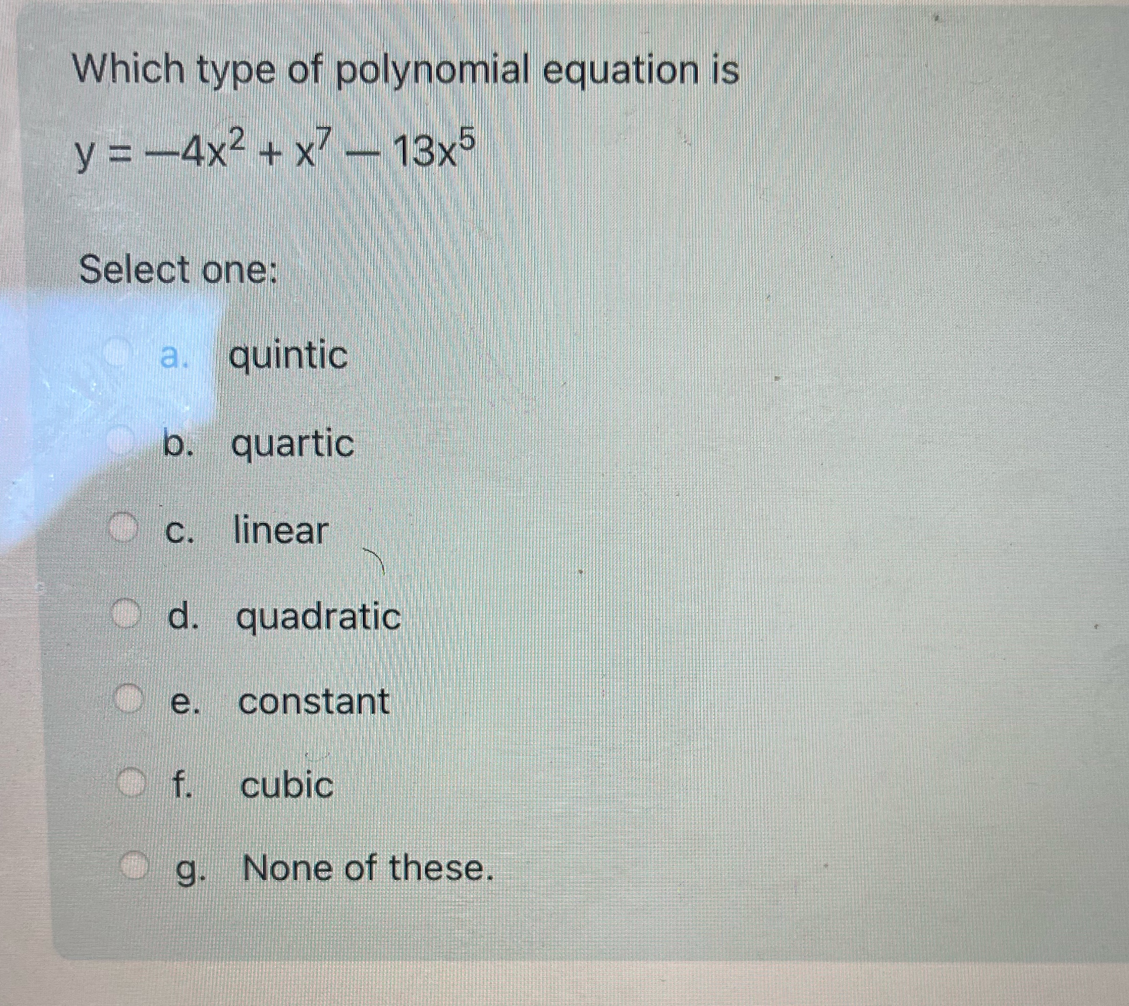Solved Which type of polynomial equation | Chegg.com
