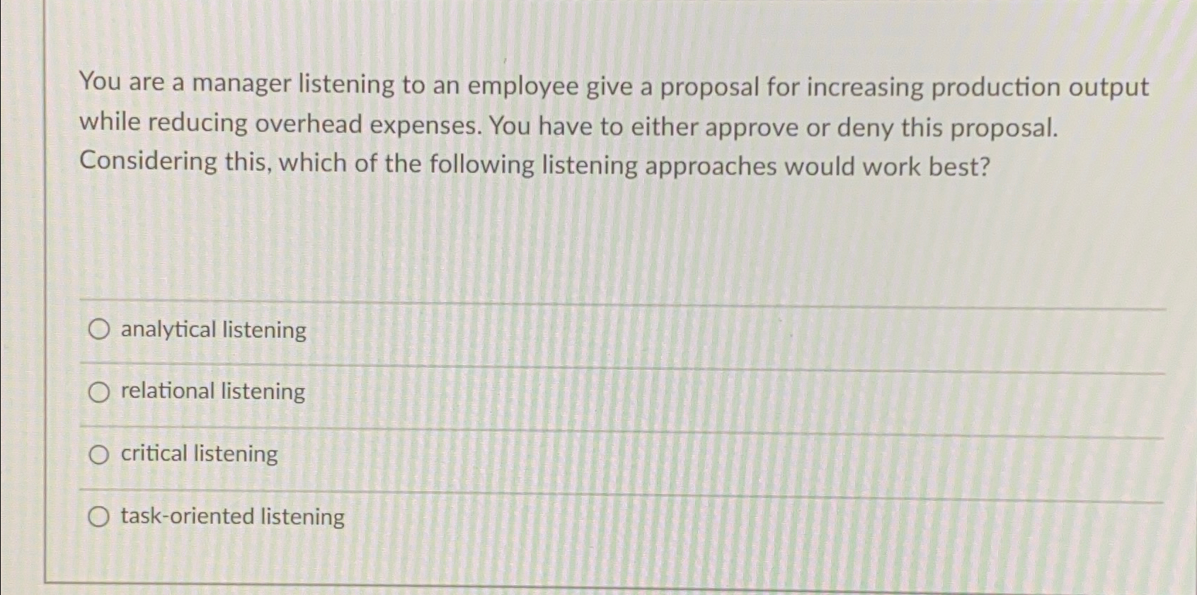 Solved You are a manager listening to an employee give a | Chegg.com
