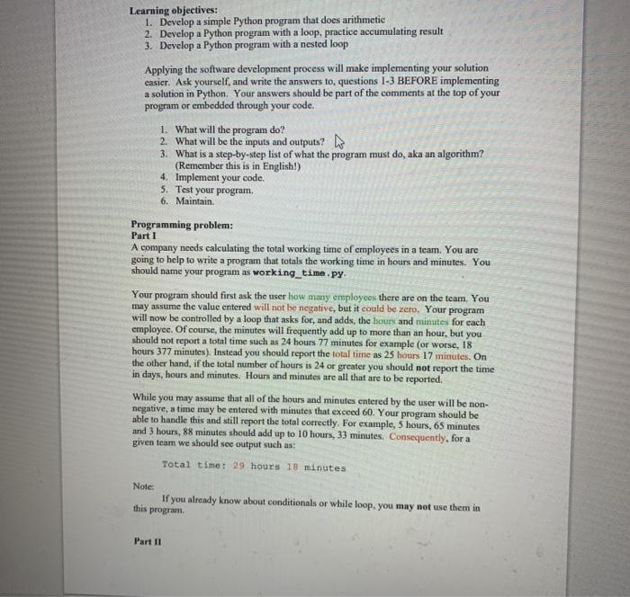 Solved Learning objectives: 1. Develop a simple Python | Chegg.com