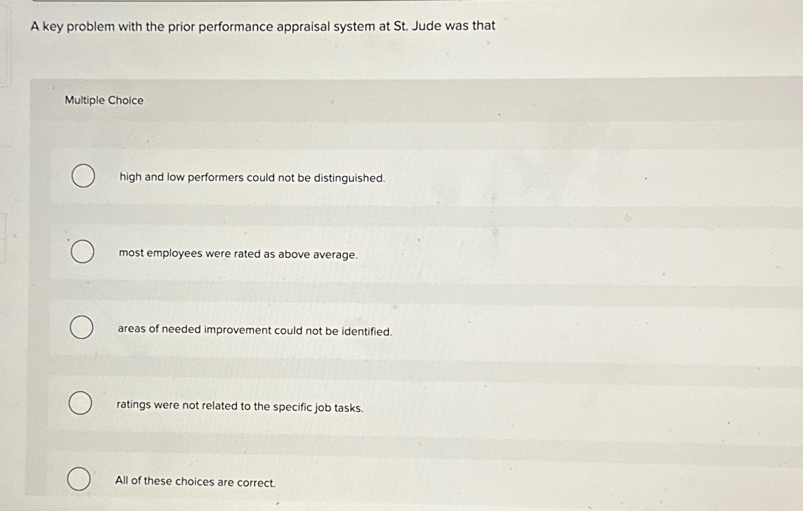Solved A key problem with the prior performance appraisal | Chegg.com