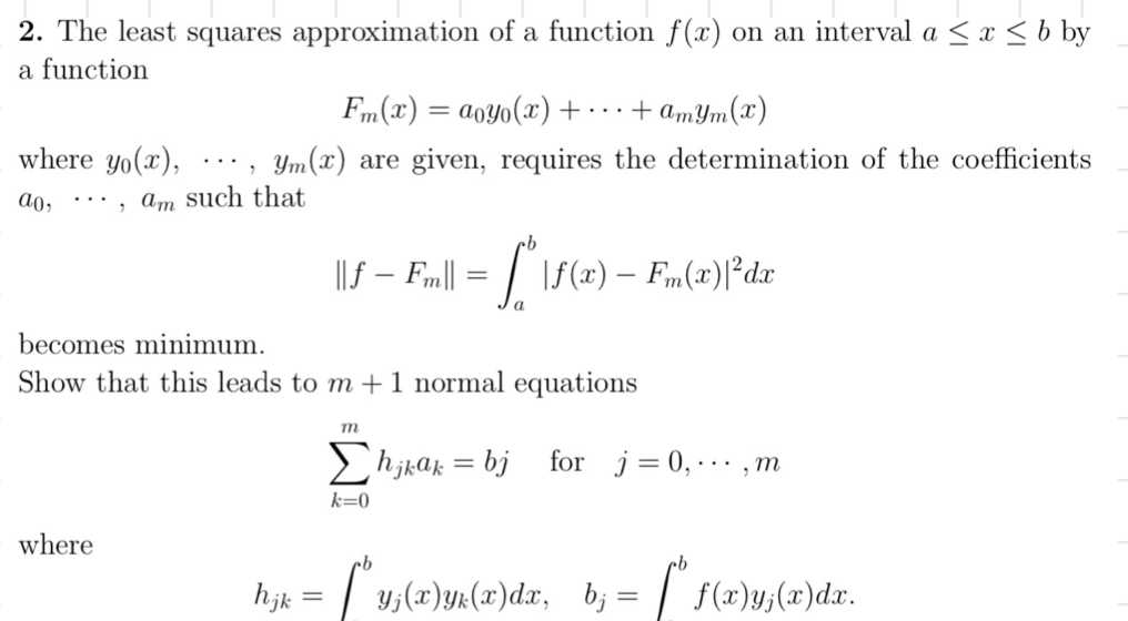 Solved The least squares approximation of a function f(x) | Chegg.com