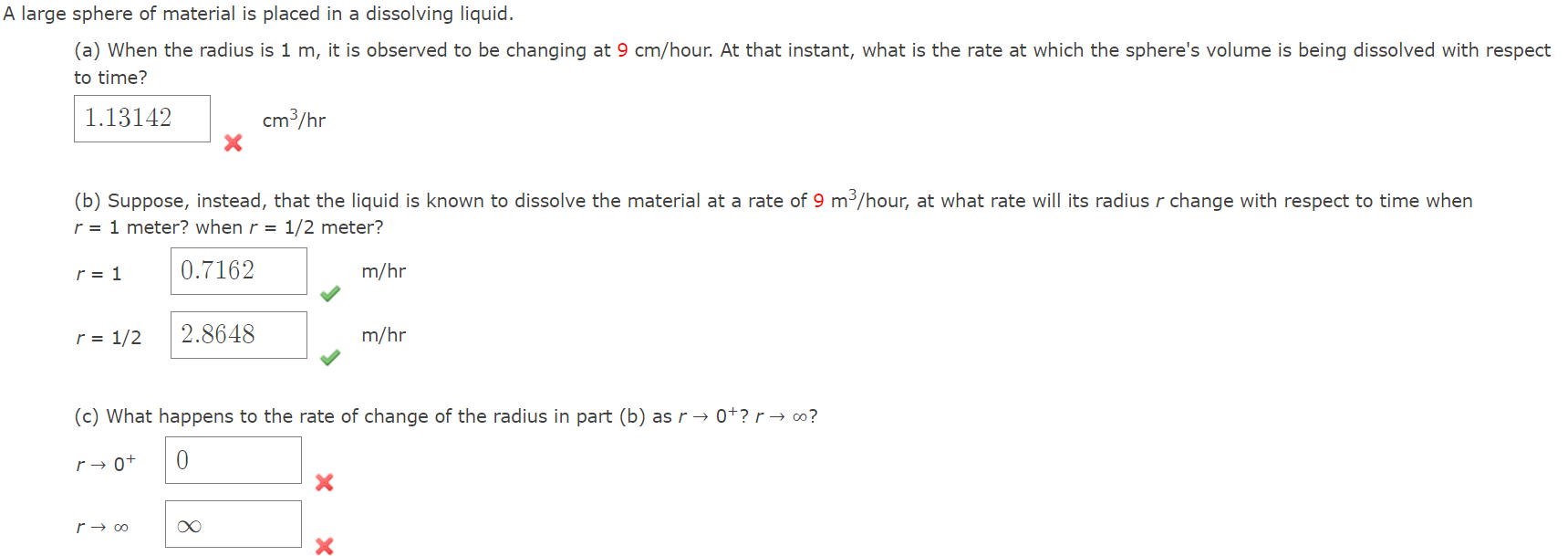 Solved A large sphere of material is placed in a dissolving | Chegg.com