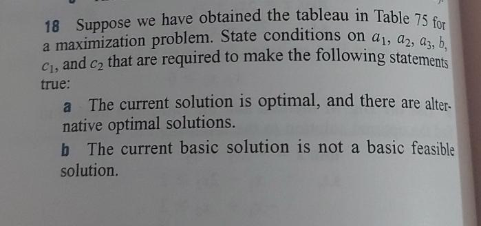 Solved 18 ﻿Suppose we have obtained the tableau in Table 75 | Chegg.com