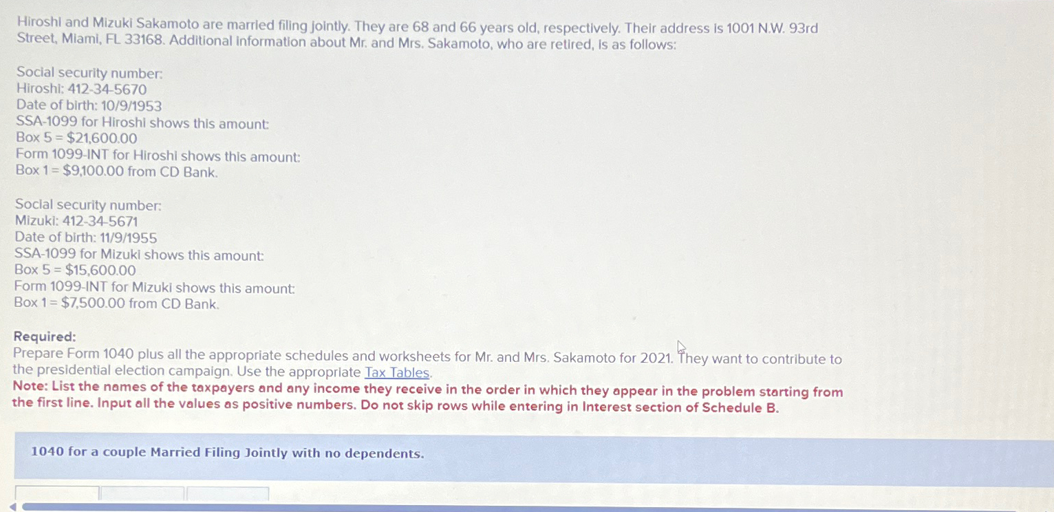 Hiroshl and Mizuki Sakamoto are married filing | Chegg.com