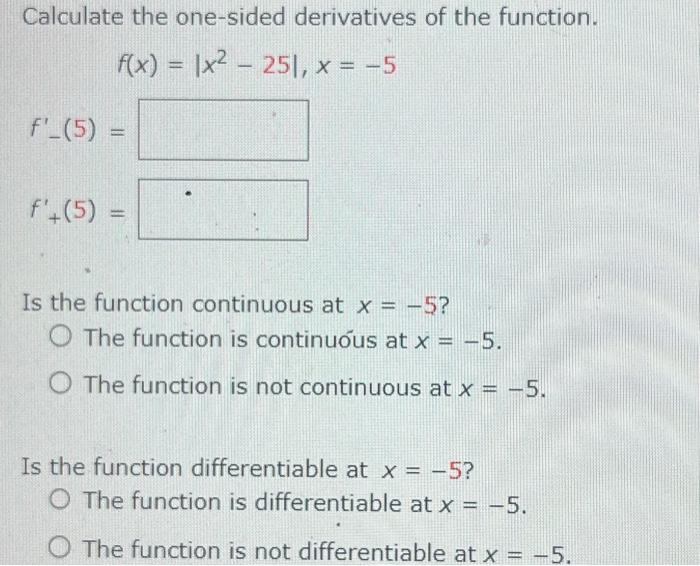 Solved Calculate the one-sided derivatives of the function. | Chegg.com