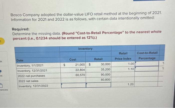 Solved Bosco Company adopted the dollar-value LIFO retail | Chegg.com