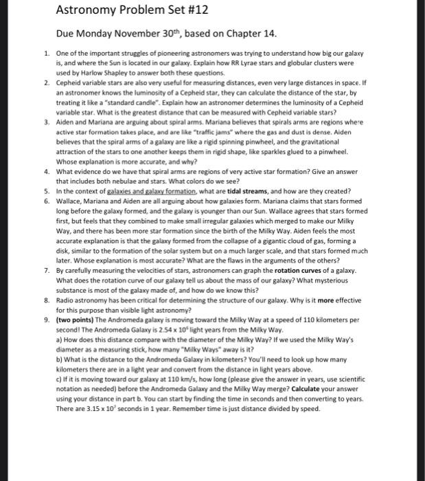 Solved Astronomy Problem Set #12 Due Monday November 30th, | Chegg.com