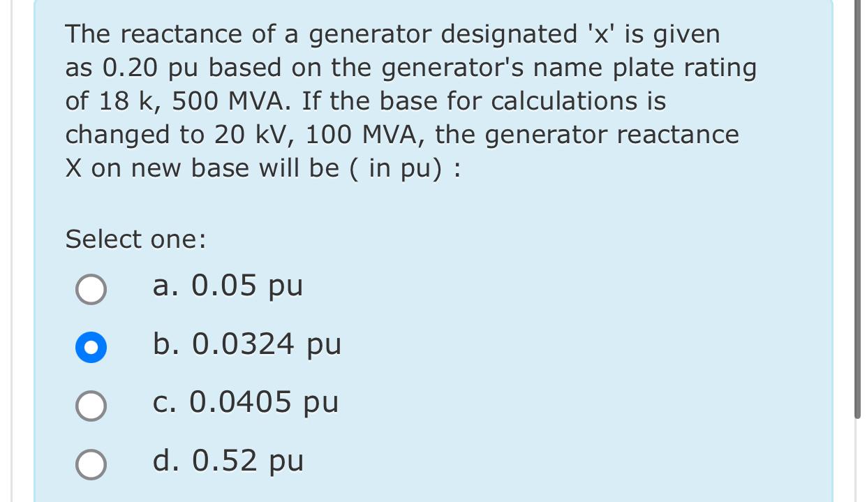 Solved The Reactance Of A Generator Designated X ﻿is