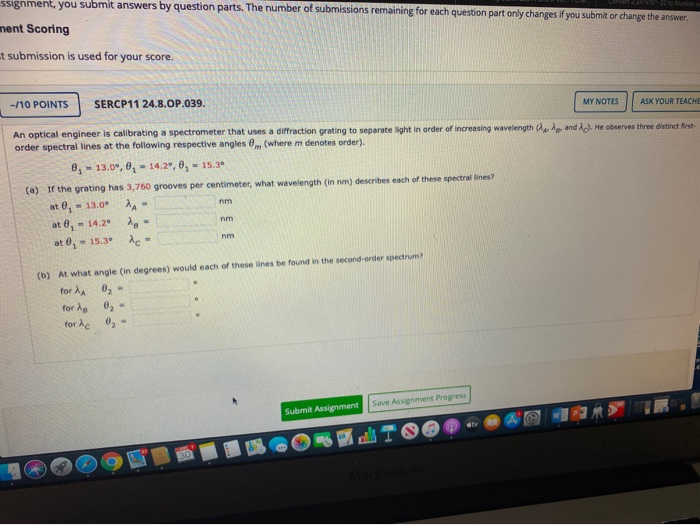 Solved ssignment, you submit answers by question parts. The | Chegg.com