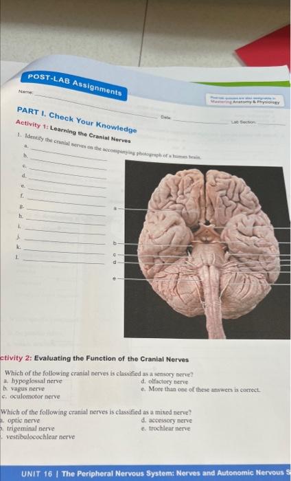Solved POST-LAB Assignments Name PART I. Check Your | Chegg.com