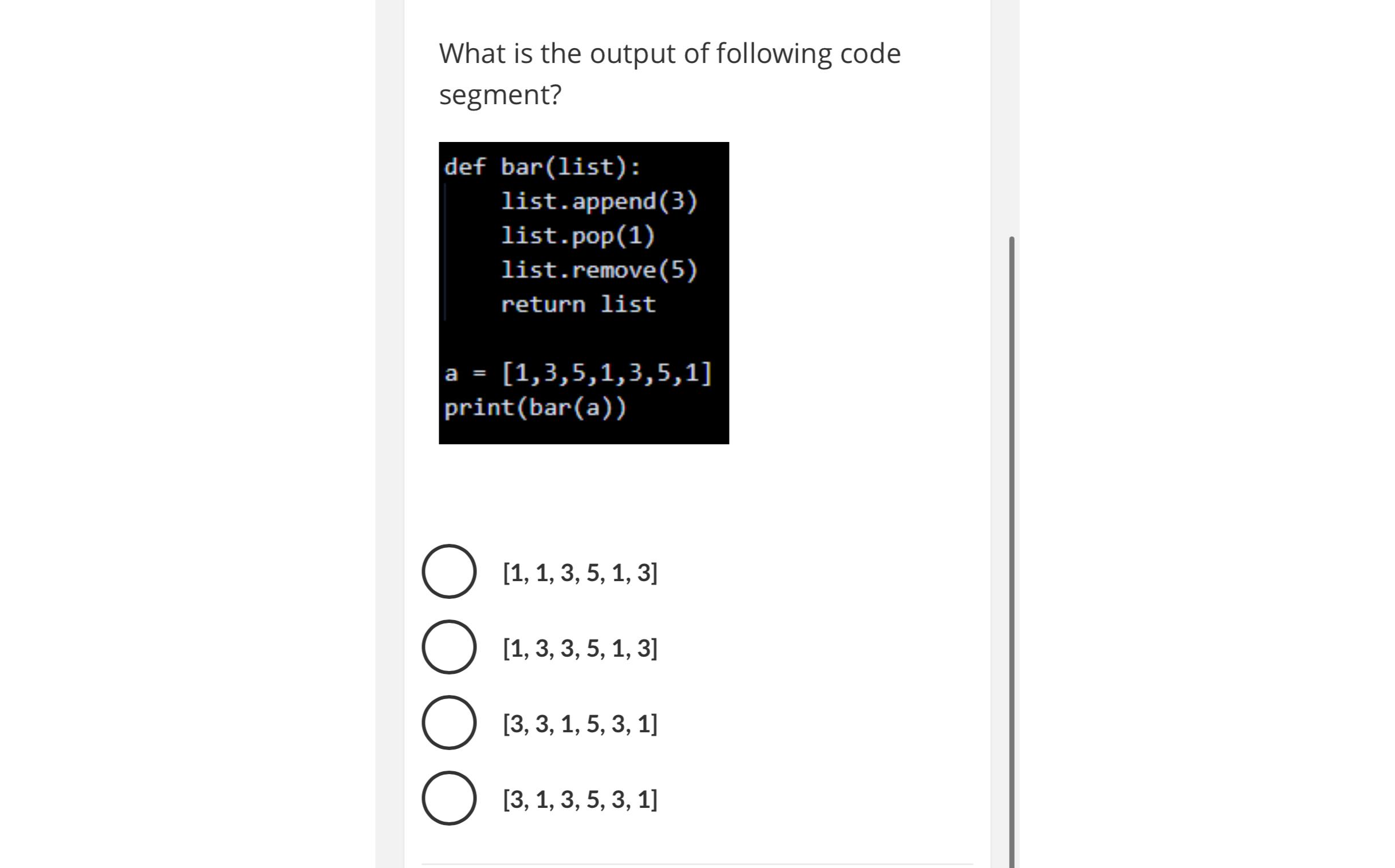 Solved What is the output of following code segment?def | Chegg.com